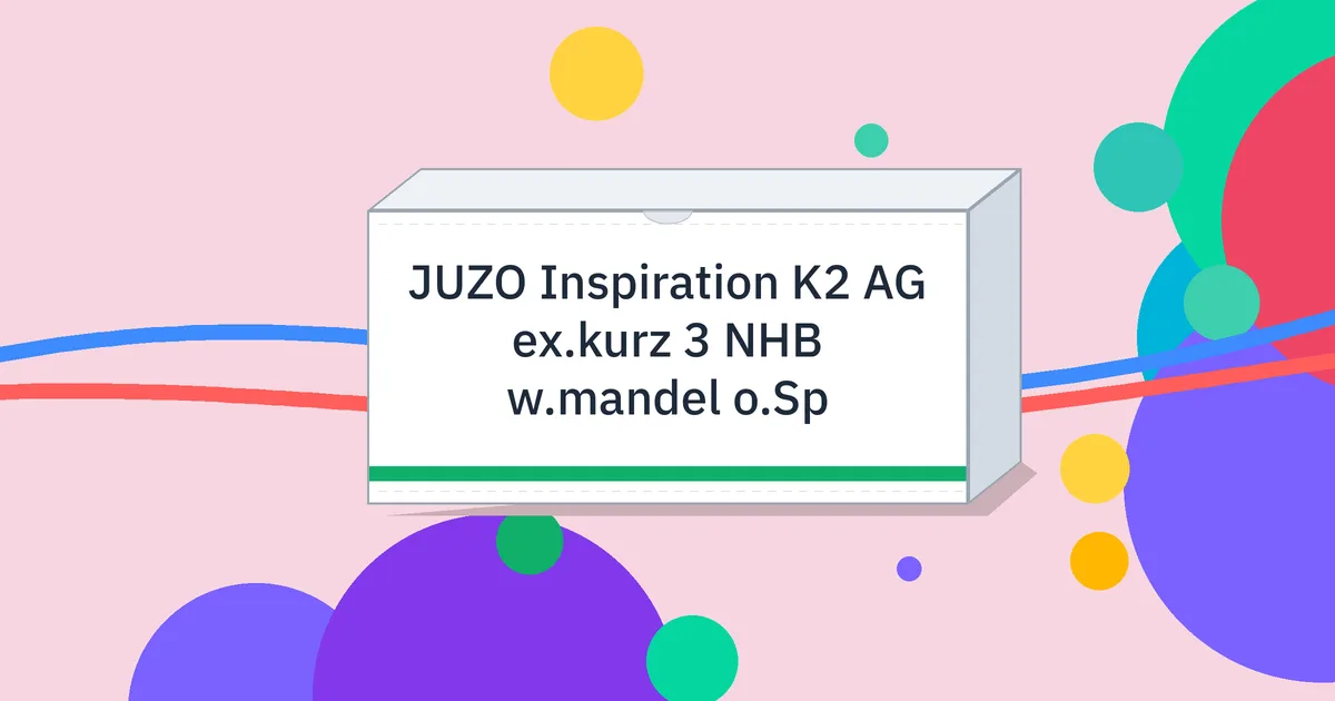 Symbolbild: Packung mit der Aufschrift JUZO Inspiration K2 AG ex.kurz 3 NHB w.mandel o.Sp (PZN 14962990) – Verfügbarkeit und Bezug in Apotheken in Frankfurt am Main