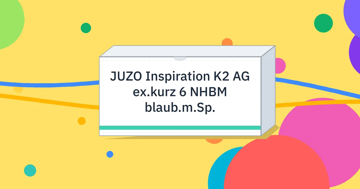 Symbolbild: Packung mit der Aufschrift JUZO Inspiration K2 AG ex.kurz 6 NHBM blaub.m.Sp. (PZN 14965126) – Verfügbarkeit und Bezug in Apotheken in Frankfurt am Main