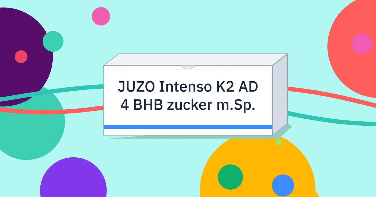 Symbolbild: Packung mit der Aufschrift JUZO Intenso K2 AD 4 BHB zucker m.Sp. (PZN 18613105) – Verfügbarkeit und Bezug in Apotheken in Frankfurt am Main
