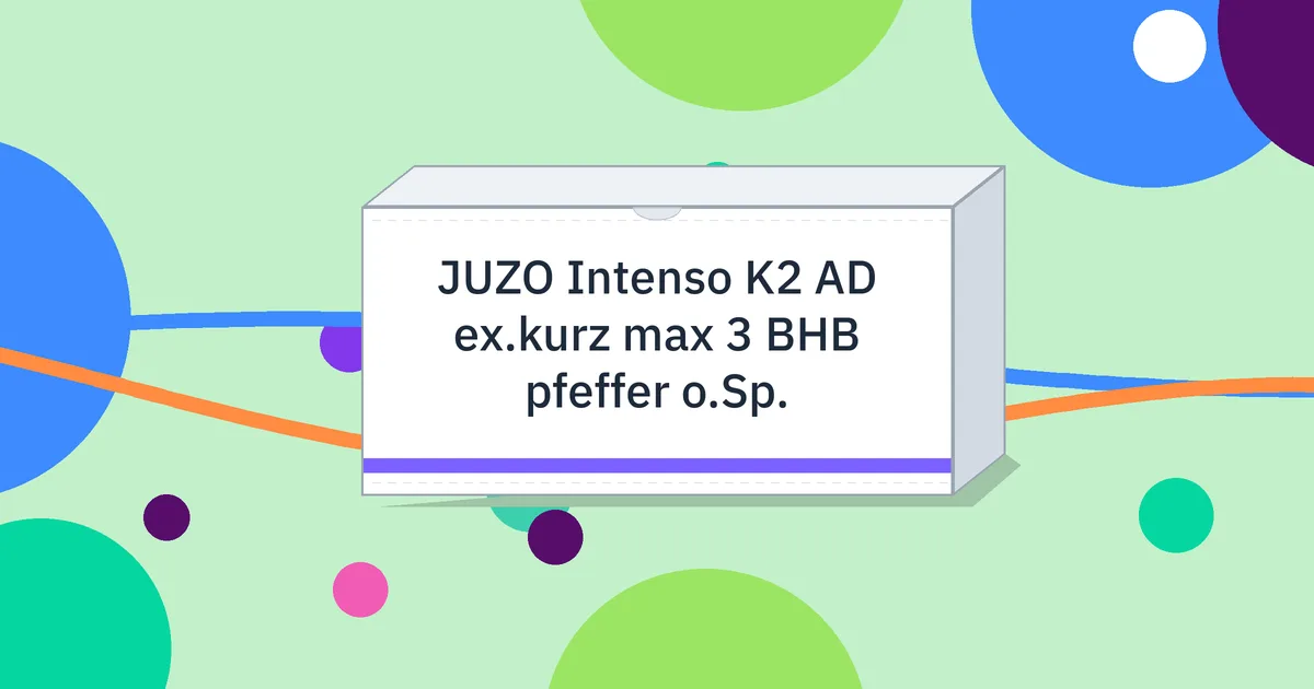 Symbolbild: Packung mit der Aufschrift JUZO Intenso K2 AD ex.kurz max 3 BHB pfeffer o.Sp. (PZN 18624296) – Verfügbarkeit und Bezug in Apotheken in Frankfurt am Main