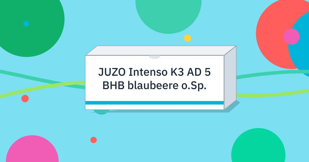 Symbolbild: Packung mit der Aufschrift JUZO Intenso K3 AD 5 BHB blaubeere o.Sp. (PZN 18645080) – Verfügbarkeit und Bezug in Apotheken in Frankfurt am Main