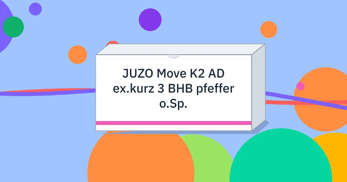 Symbolbild: Packung mit der Aufschrift JUZO Move K2 AD ex.kurz 3 BHB pfeffer o.Sp. (PZN 16341915) – Verfügbarkeit und Bezug in Apotheken in Frankfurt am Main