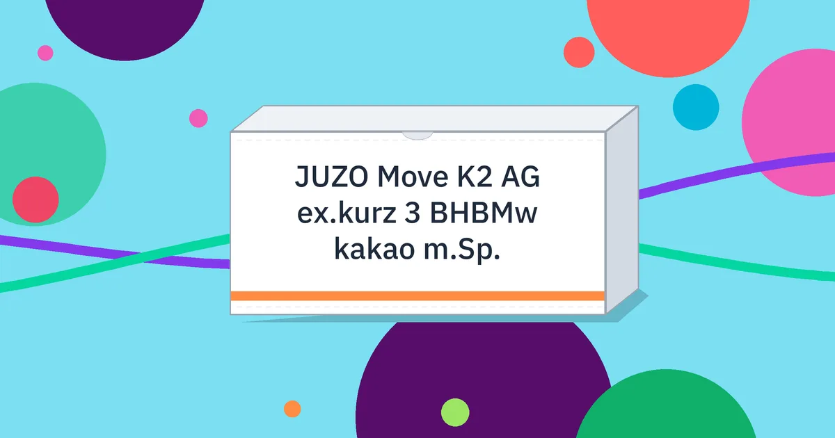 Symbolbild: Packung mit der Aufschrift JUZO Move K2 AG ex.kurz 3 BHBMw kakao m.Sp. (PZN 18564476) – Verfügbarkeit und Bezug in Apotheken in Frankfurt am Main