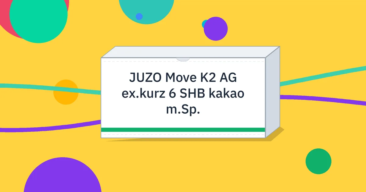 Symbolbild: Packung mit der Aufschrift JUZO Move K2 AG ex.kurz 6 SHB kakao m.Sp. (PZN 18563608) – Verfügbarkeit und Bezug in Apotheken in Frankfurt am Main