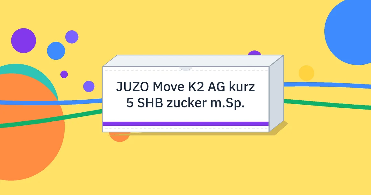 Symbolbild: Packung mit der Aufschrift JUZO Move K2 AG kurz 5 SHB zucker m.Sp. (PZN 18527860) – Verfügbarkeit und Bezug in Apotheken in Frankfurt am Main