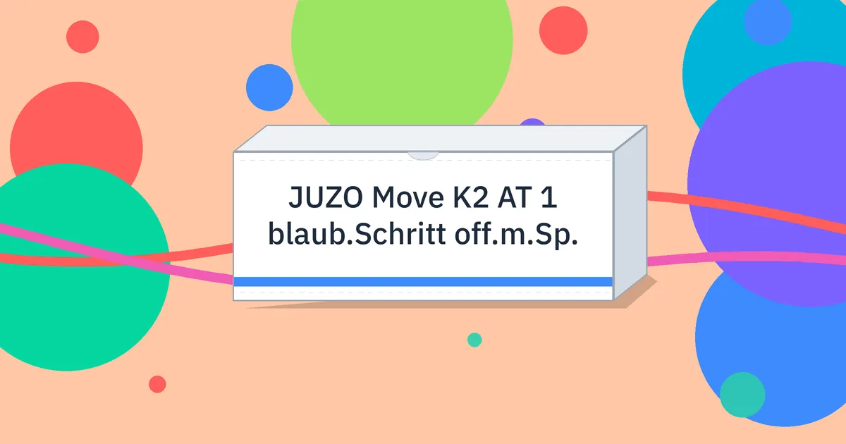 Symbolbild: Packung mit der Aufschrift JUZO Move K2 AT 1 blaub.Schritt off.m.Sp. (PZN 20668237) – Verfügbarkeit und Bezug in Apotheken in Frankfurt am Main