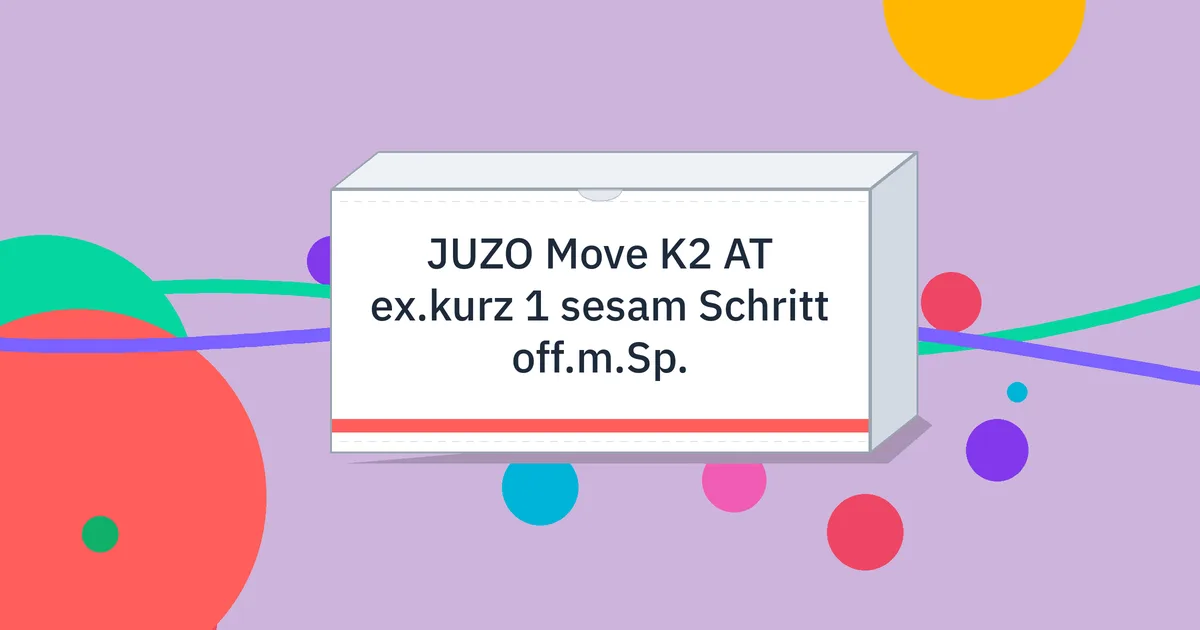 Symbolbild: Packung mit der Aufschrift JUZO Move K2 AT ex.kurz 1 sesam Schritt off.m.Sp. (PZN 20671239) – Verfügbarkeit und Bezug in Apotheken in Frankfurt am Main