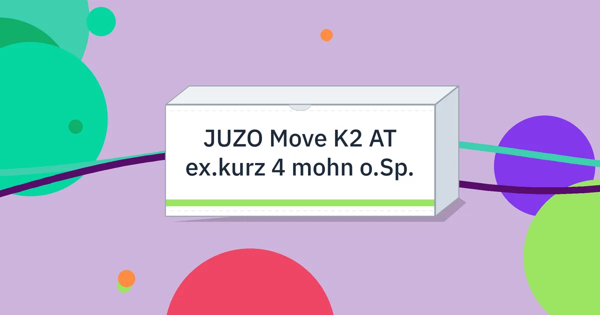 Symbolbild: Packung mit der Aufschrift JUZO Move K2 AT ex.kurz 4 mohn o.Sp. (PZN 20672517) – Verfügbarkeit und Bezug in Apotheken in Frankfurt am Main