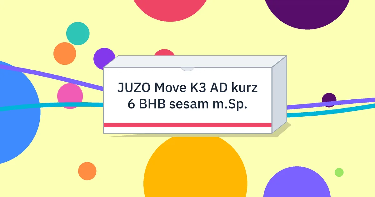 Symbolbild: Packung mit der Aufschrift JUZO Move K3 AD kurz 6 BHB sesam m.Sp. (PZN 18568474) – Verfügbarkeit und Bezug in Apotheken in Frankfurt am Main