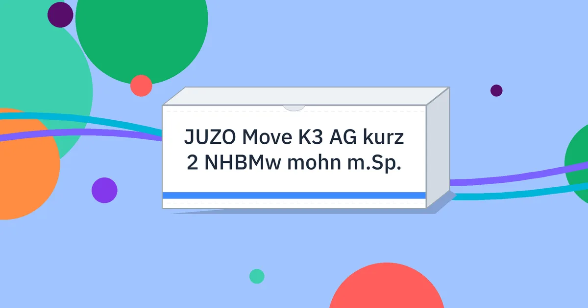 Symbolbild: Packung mit der Aufschrift JUZO Move K3 AG kurz 2 NHBMw mohn m.Sp. (PZN 18590798) – Verfügbarkeit und Bezug in Apotheken in Frankfurt am Main