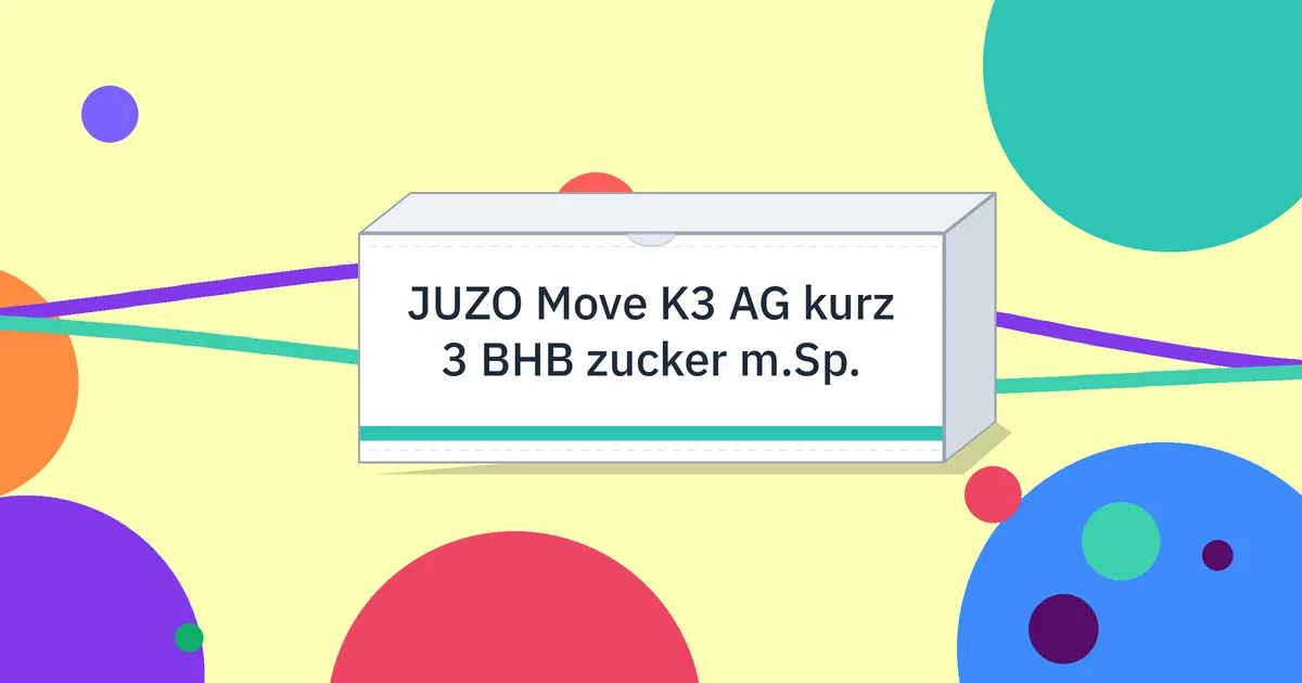 Symbolbild: Packung mit der Aufschrift JUZO Move K3 AG kurz 3 BHB zucker m.Sp. (PZN 18579503) – Verfügbarkeit und Bezug in Apotheken in Frankfurt am Main