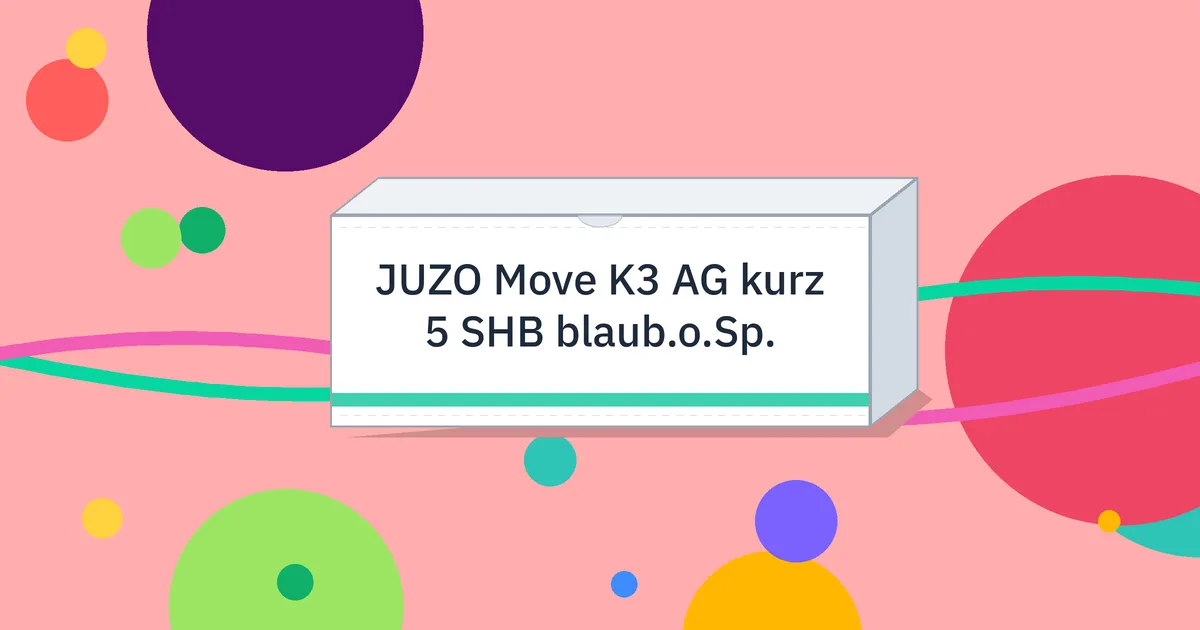 Symbolbild: Packung mit der Aufschrift JUZO Move K3 AG kurz 5 SHB blaub.o.Sp. (PZN 18593207) – Verfügbarkeit und Bezug in Apotheken in Frankfurt am Main