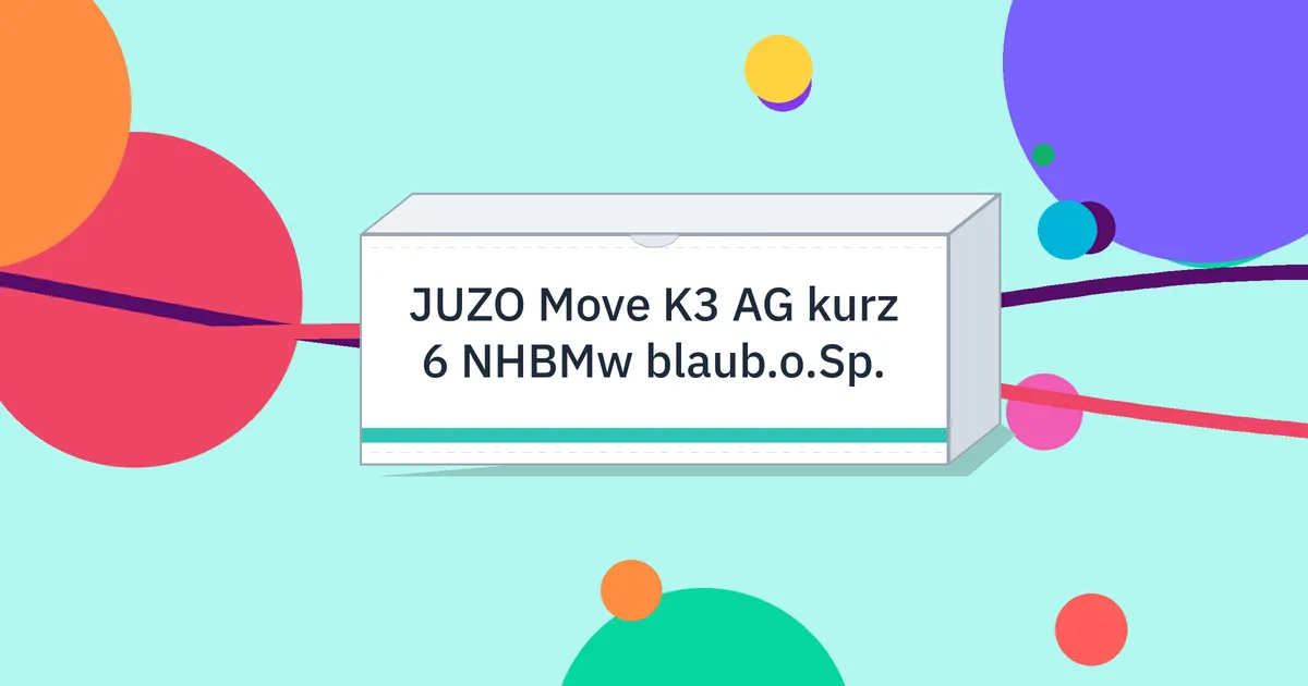 Symbolbild: Packung mit der Aufschrift JUZO Move K3 AG kurz 6 NHBMw blaub.o.Sp. (PZN 18592780) – Verfügbarkeit und Bezug in Apotheken in Frankfurt am Main