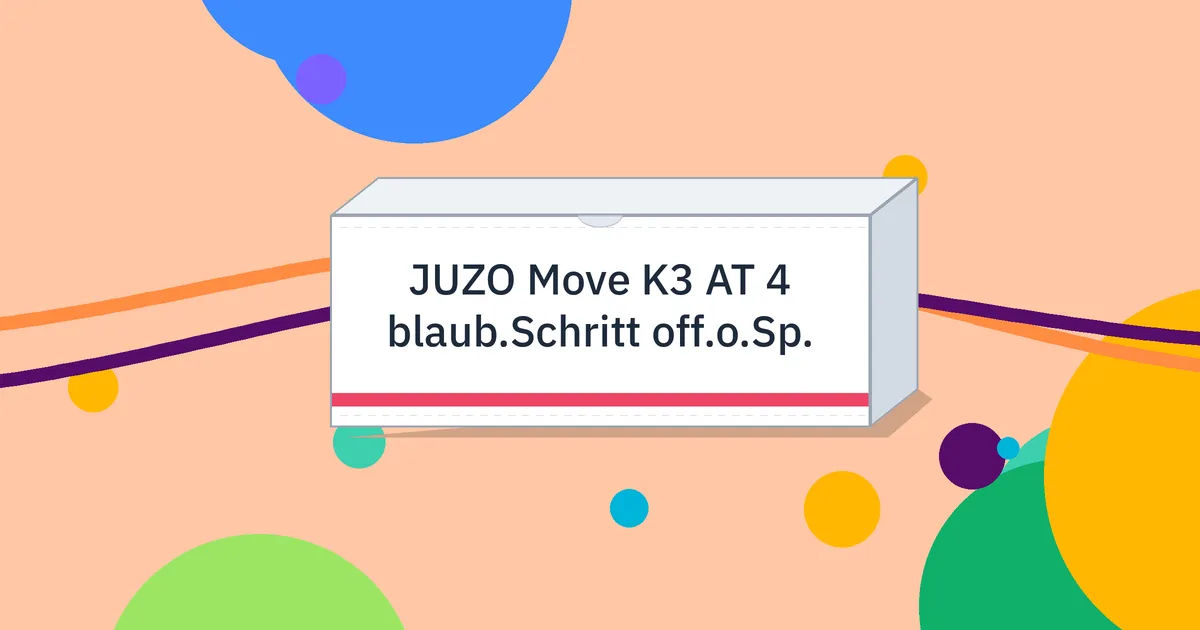Symbolbild: Packung mit der Aufschrift JUZO Move K3 AT 4 blaub.Schritt off.o.Sp. (PZN 20679086) – Verfügbarkeit und Bezug in Apotheken in Frankfurt am Main