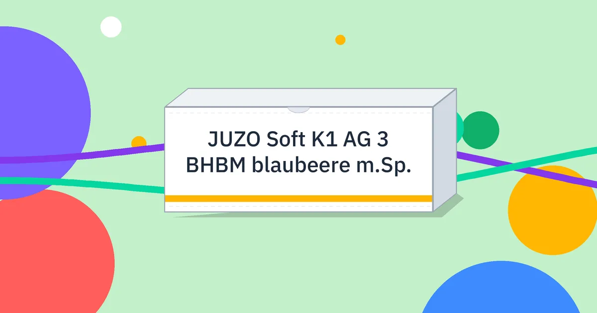 Symbolbild: Packung mit der Aufschrift JUZO Soft K1 AG 3 BHBM blaubeere m.Sp. (PZN 14855099) – Verfügbarkeit und Bezug in Apotheken in Frankfurt am Main
