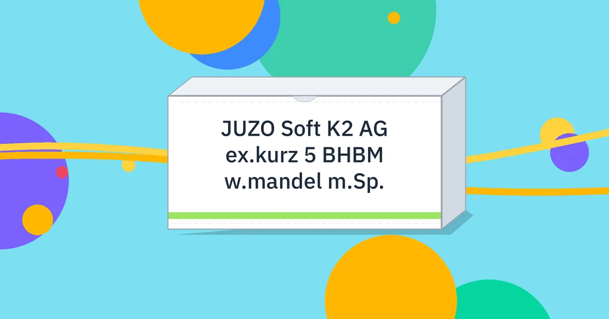 Symbolbild: Packung mit der Aufschrift JUZO Soft K2 AG ex.kurz 5 BHBM w.mandel m.Sp. (PZN 14868357) – Verfügbarkeit und Bezug in Apotheken in Frankfurt am Main