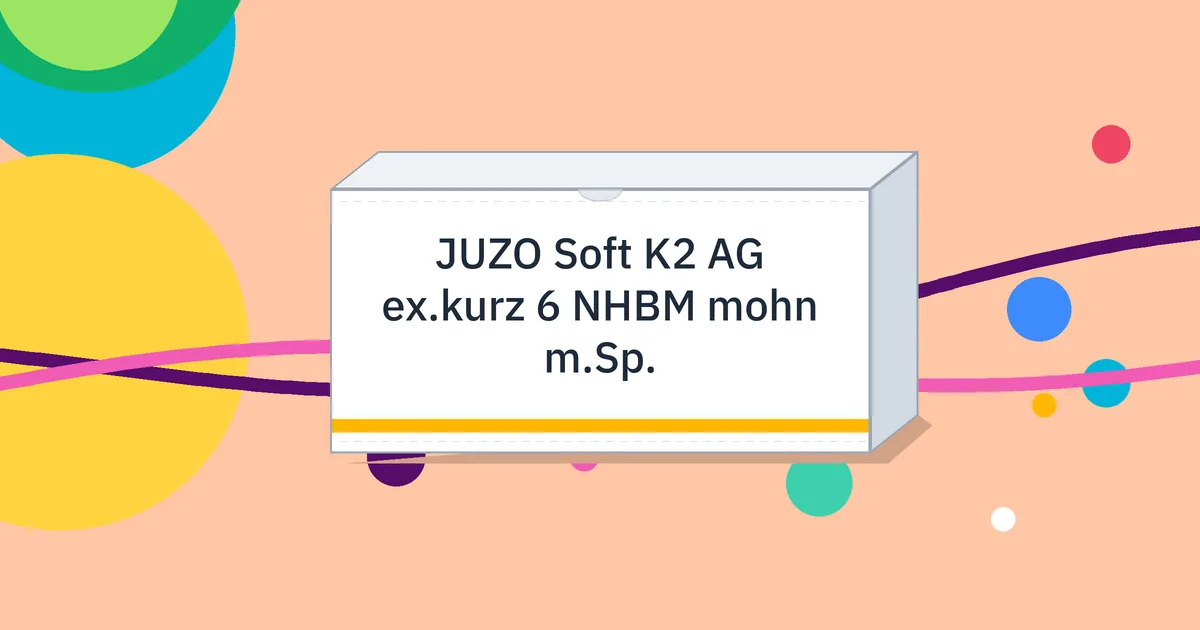 Symbolbild: Packung mit der Aufschrift JUZO Soft K2 AG ex.kurz 6 NHBM mohn m.Sp. (PZN 15023053) – Verfügbarkeit und Bezug in Apotheken in Frankfurt am Main