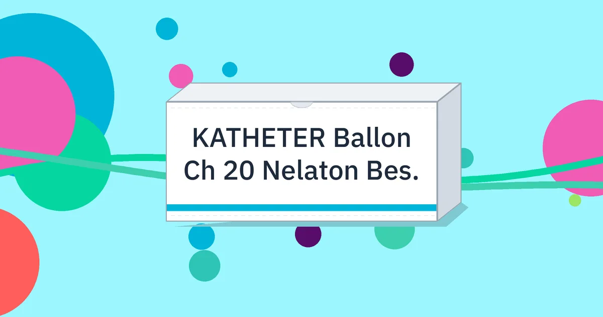 Symbolbild: Packung mit der Aufschrift KATHETER Ballon Ch 20 Nelaton Bes. (PZN 02441263) – Verfügbarkeit und Bezug in Apotheken in Frankfurt am Main