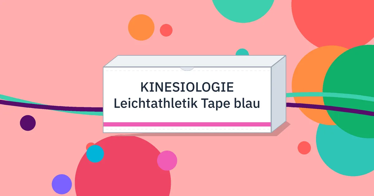 Symbolbild: Packung mit der Aufschrift KINESIOLOGIE Leichtathletik Tape blau (PZN 19073355) – Verfügbarkeit und Bezug in Apotheken in Frankfurt am Main