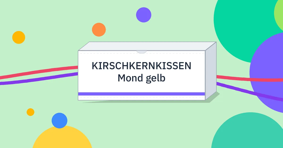Symbolbild: Packung mit der Aufschrift KIRSCHKERNKISSEN Mond gelb (PZN 01851007) – Verfügbarkeit und Bezug in Apotheken in Frankfurt am Main