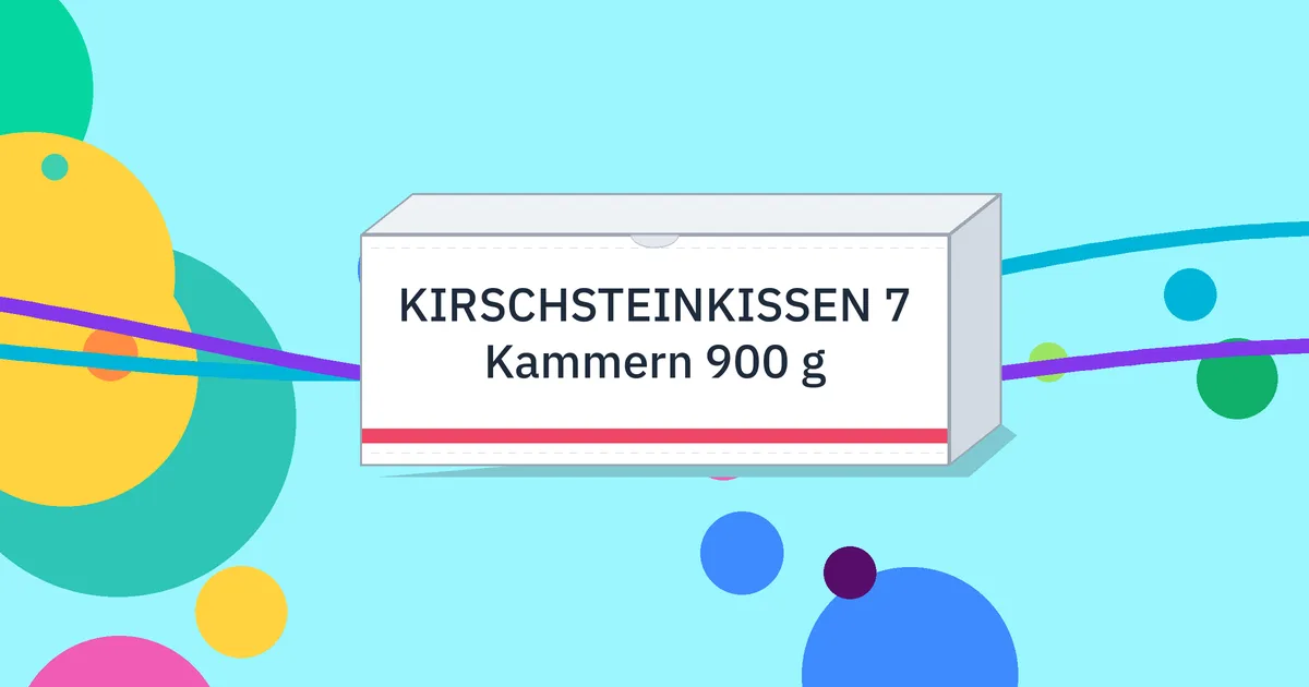 Symbolbild: Packung mit der Aufschrift KIRSCHSTEINKISSEN 7 Kammern 900 g (PZN 05558623) – Verfügbarkeit und Bezug in Apotheken in Frankfurt am Main