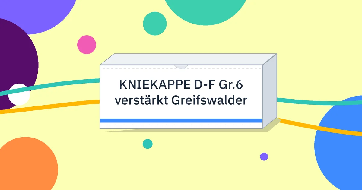 Symbolbild: Packung mit der Aufschrift KNIEKAPPE D-F Gr.6 verstärkt Greifswalder (PZN 01969737) – Verfügbarkeit und Bezug in Apotheken in Frankfurt am Main