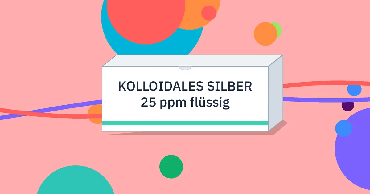 Symbolbild: Packung mit der Aufschrift KOLLOIDALES SILBER 25 ppm flüssig (PZN 20027685) – Verfügbarkeit und Bezug in Apotheken in Frankfurt am Main