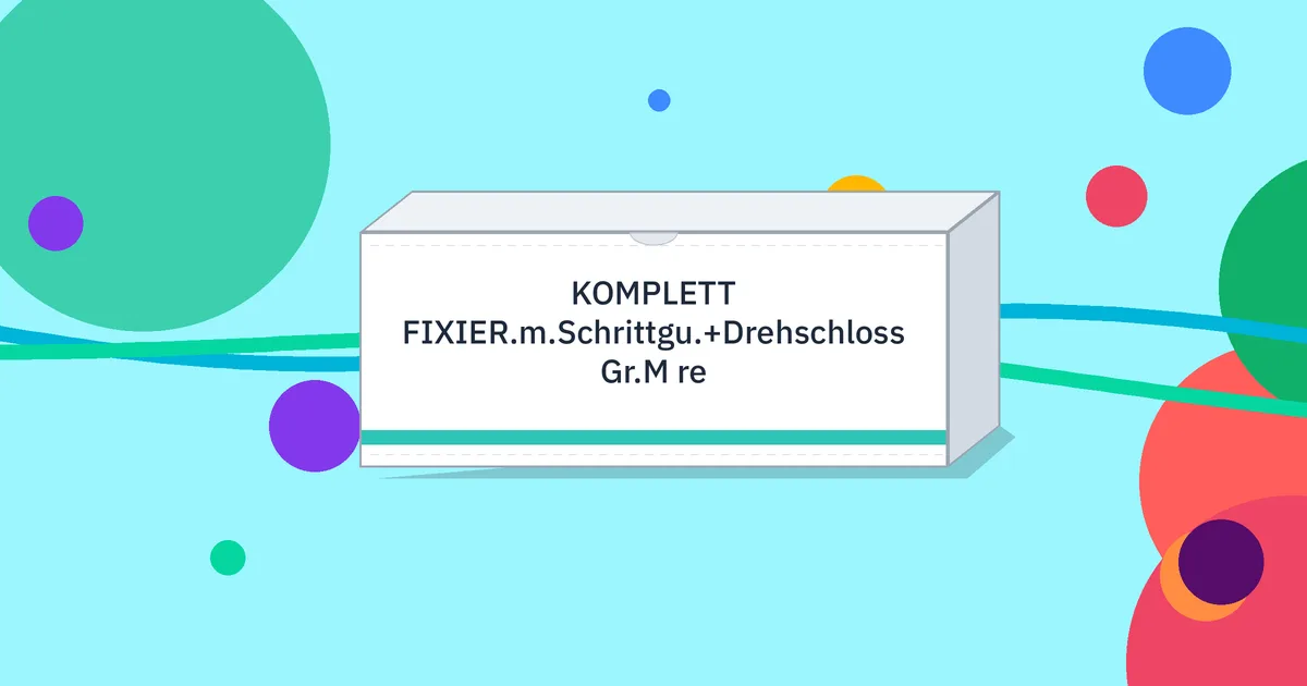 Symbolbild: Packung mit der Aufschrift KOMPLETT FIXIER.m.Schrittgu.+Drehschloss Gr.M re (PZN 11573354) – Verfügbarkeit und Bezug in Apotheken in Frankfurt am Main