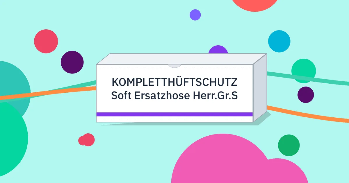 Symbolbild: Packung mit der Aufschrift KOMPLETTHÜFTSCHUTZ Soft Ersatzhose Herr.Gr.S (PZN 09371985) – Verfügbarkeit und Bezug in Apotheken in Frankfurt am Main