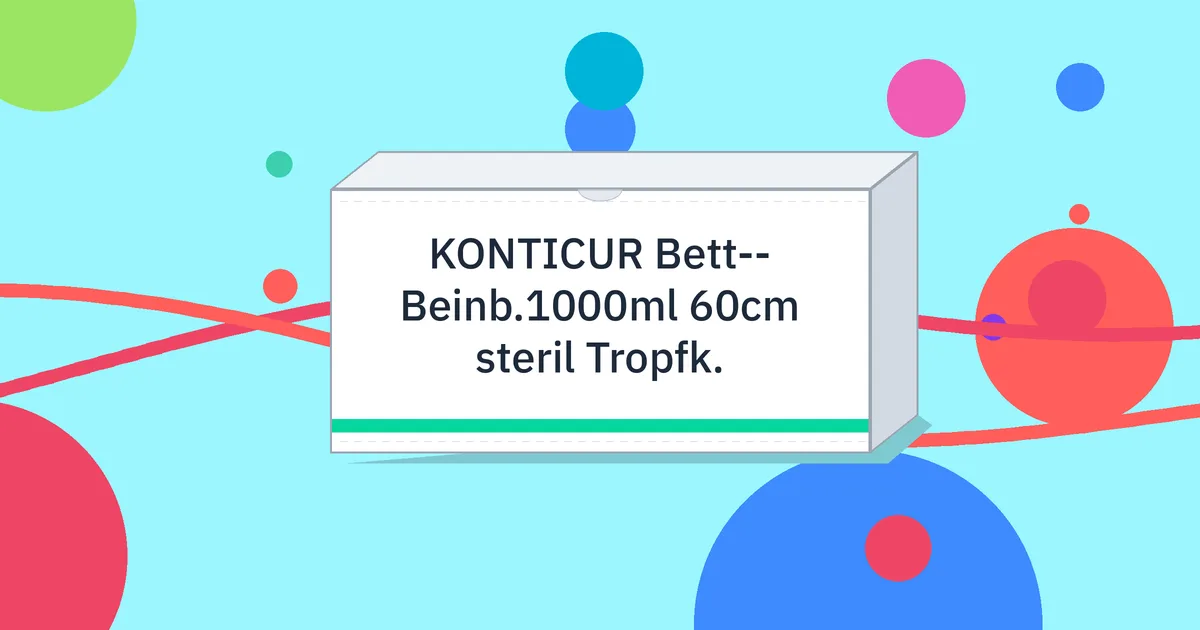 Symbolbild: Packung mit der Aufschrift KONTICUR Bett--Beinb.1000ml 60cm steril Tropfk. (PZN 12465715) – Verfügbarkeit und Bezug in Apotheken in Frankfurt am Main
