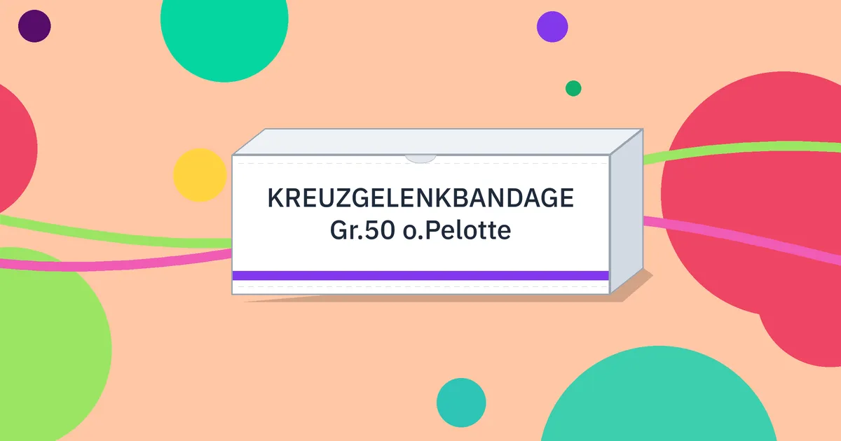 Symbolbild: Packung mit der Aufschrift KREUZGELENKBANDAGE Gr.50 o.Pelotte (PZN 01731467) – Verfügbarkeit und Bezug in Apotheken in Frankfurt am Main