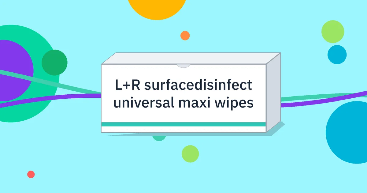 Symbolbild: Packung mit der Aufschrift L+R surfacedisinfect universal maxi wipes (PZN 15194866) – Verfügbarkeit und Bezug in Apotheken in Frankfurt am Main