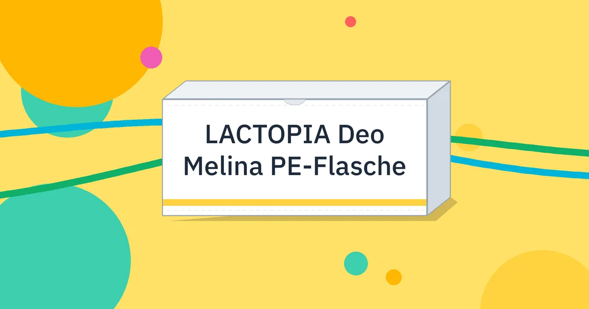 Symbolbild: Packung mit der Aufschrift LACTOPIA Deo Melina PE-Flasche (PZN 10977813) – Verfügbarkeit und Bezug in Apotheken in Frankfurt am Main