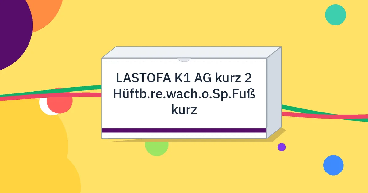 Symbolbild: Packung mit der Aufschrift LASTOFA K1 AG kurz 2 Hüftb.re.wach.o.Sp.Fuß kurz (PZN 13797750) – Verfügbarkeit und Bezug in Apotheken in Frankfurt am Main
