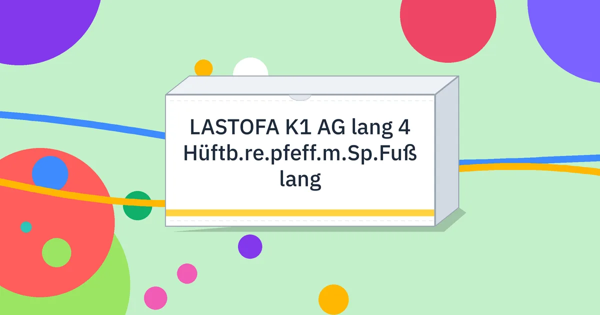 Symbolbild: Packung mit der Aufschrift LASTOFA K1 AG lang 4 Hüftb.re.pfeff.m.Sp.Fuß lang (PZN 13798560) – Verfügbarkeit und Bezug in Apotheken in Frankfurt am Main