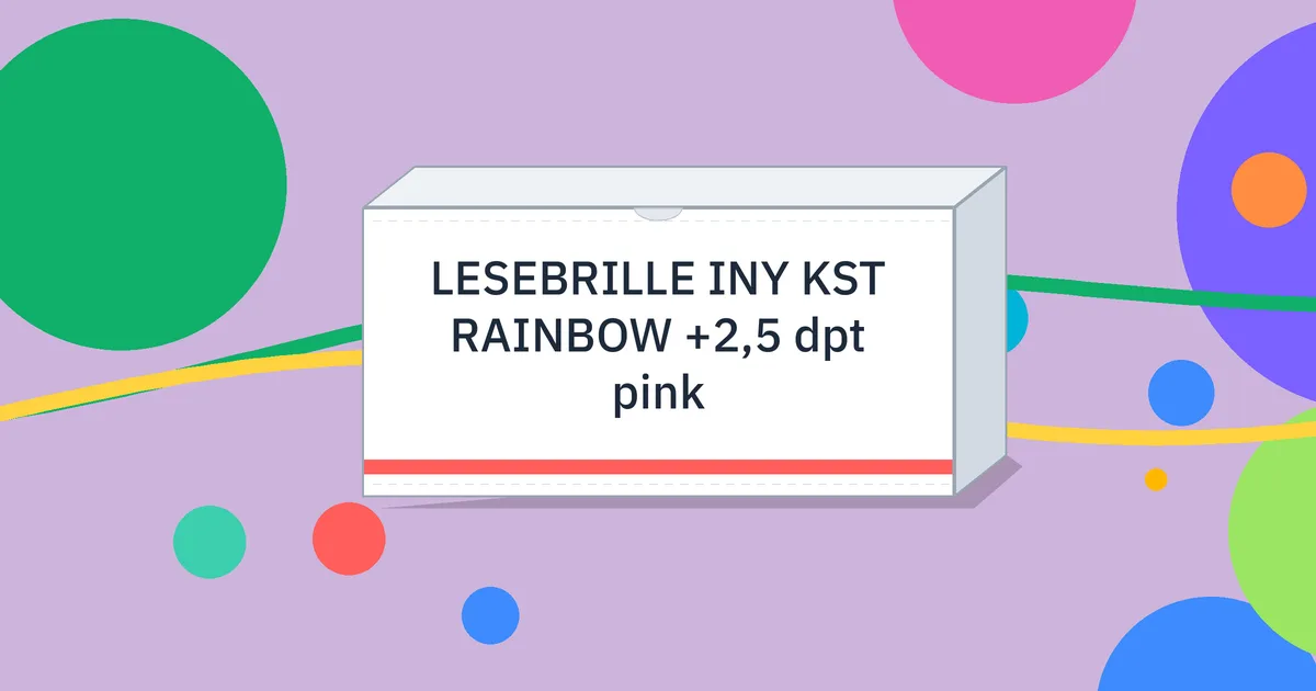 Symbolbild: Packung mit der Aufschrift LESEBRILLE INY KST RAINBOW +2,5 dpt pink (PZN 19941248) – Verfügbarkeit und Bezug in Apotheken in Frankfurt am Main
