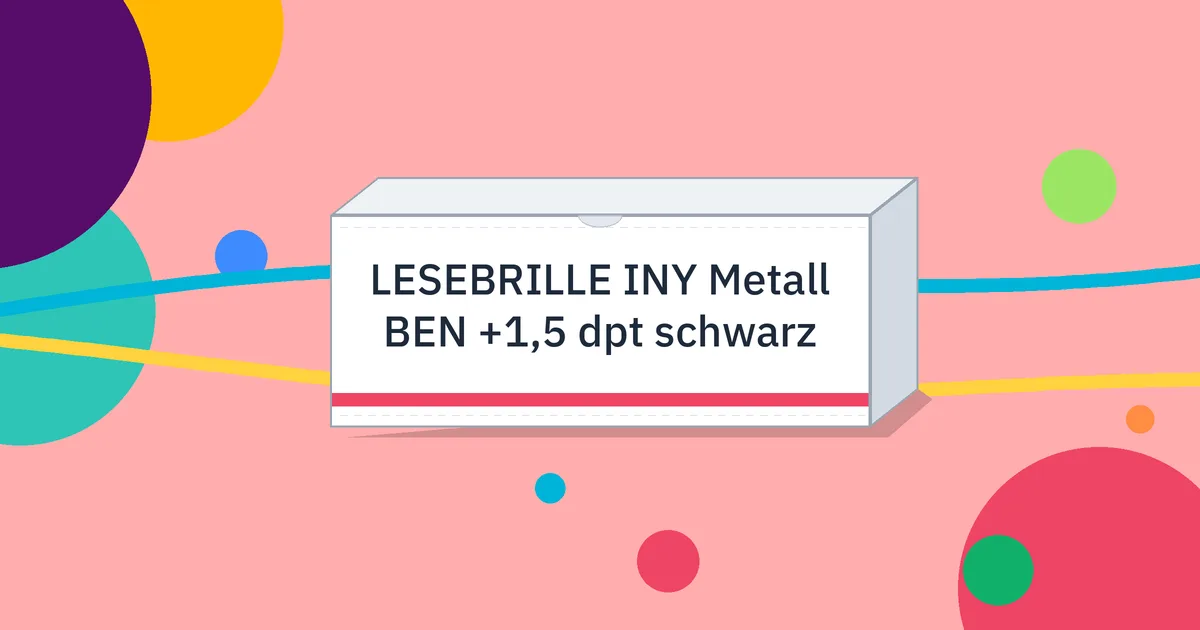 Symbolbild: Packung mit der Aufschrift LESEBRILLE INY Metall BEN +1,5 dpt schwarz (PZN 19928207) – Verfügbarkeit und Bezug in Apotheken in Frankfurt am Main
