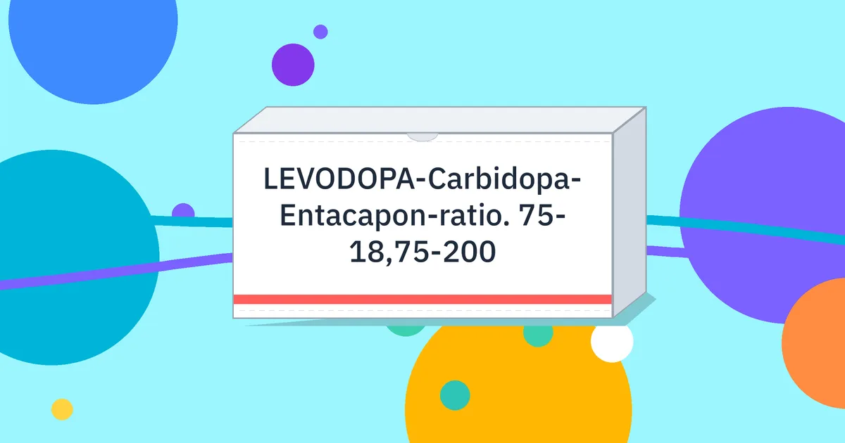 Symbolbild: Packung mit der Aufschrift LEVODOPA-Carbidopa-Entacapon-ratio. 75-18,75-200 (PZN 10221699) – Verfügbarkeit und Bezug in Apotheken in Frankfurt am Main