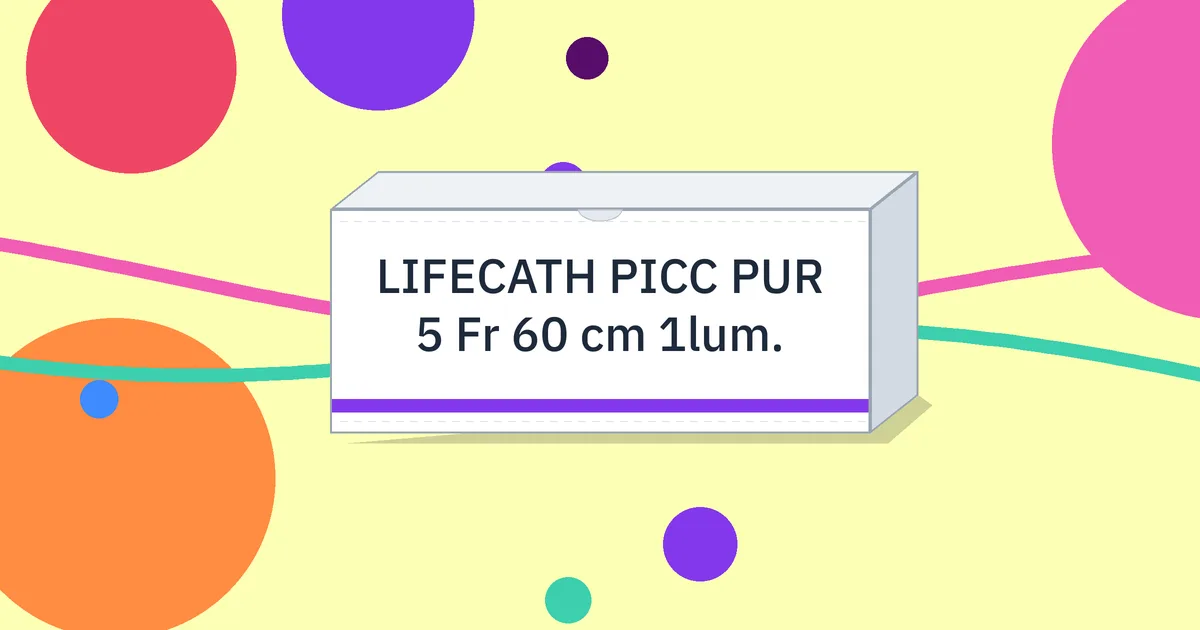 Symbolbild: Packung mit der Aufschrift LIFECATH PICC PUR 5 Fr 60 cm 1lum. (PZN 15208924) – Verfügbarkeit und Bezug in Apotheken in Frankfurt am Main