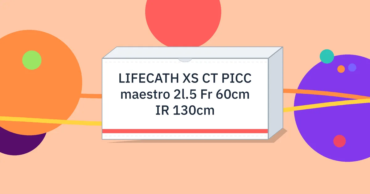 Symbolbild: Packung mit der Aufschrift LIFECATH XS CT PICC maestro 2l.5 Fr 60cm IR 130cm (PZN 19128091) – Verfügbarkeit und Bezug in Apotheken in Frankfurt am Main