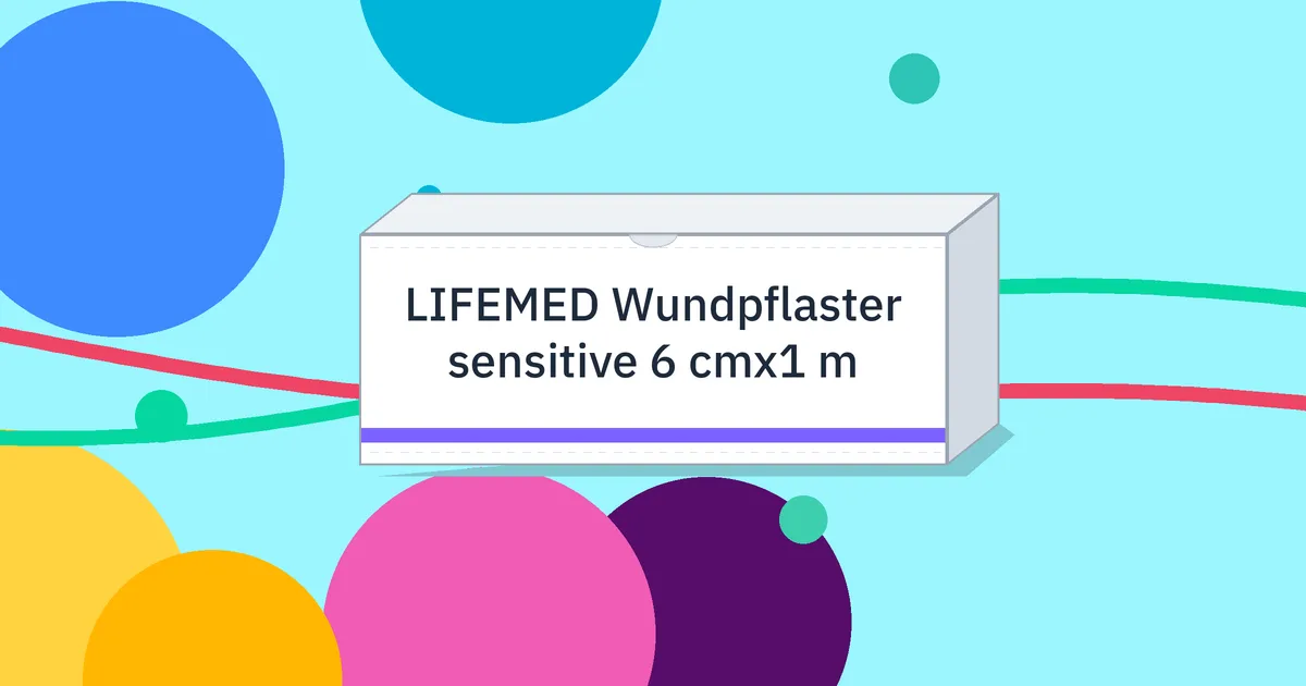 Symbolbild: Packung mit der Aufschrift LIFEMED Wundpflaster sensitive 6 cmx1 m (PZN 19179697) – Verfügbarkeit und Bezug in Apotheken in Frankfurt am Main