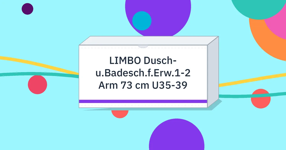 Symbolbild: Packung mit der Aufschrift LIMBO Dusch-u.Badesch.f.Erw.1-2 Arm 73 cm U35-39 (PZN 14313174) – Verfügbarkeit und Bezug in Apotheken in Frankfurt am Main
