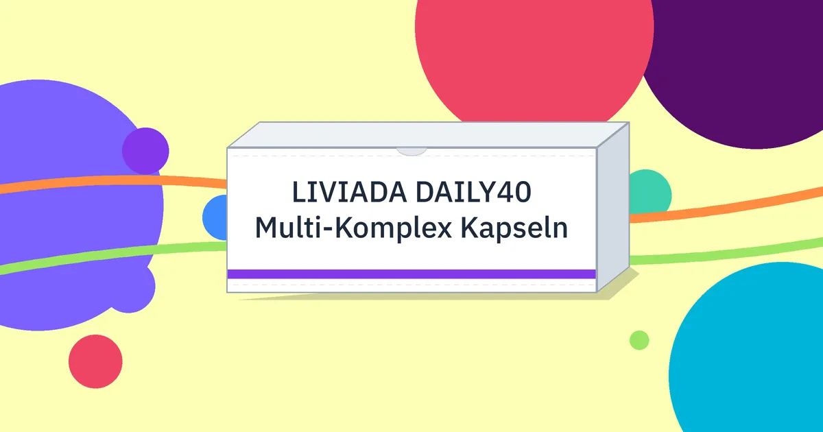 Symbolbild: Packung mit der Aufschrift LIVIADA DAILY40 Multi-Komplex Kapseln (PZN 20279961) – Verfügbarkeit und Bezug in Apotheken in Frankfurt am Main