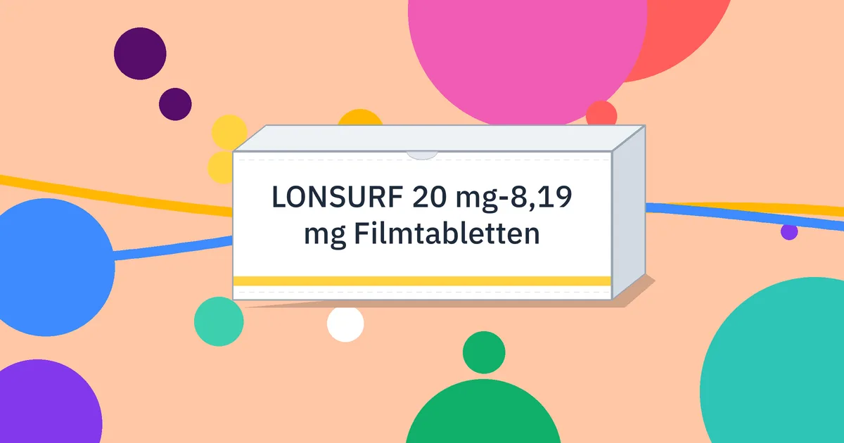 Symbolbild: Packung mit der Aufschrift LONSURF 20 mg-8,19 mg Filmtabletten (PZN 11862199) – Verfügbarkeit und Bezug in Apotheken in Frankfurt am Main
