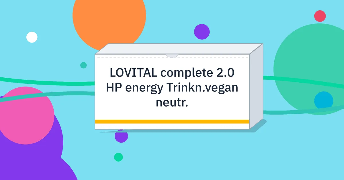 Symbolbild: Packung mit der Aufschrift LOVITAL complete 2.0 HP energy Trinkn.vegan neutr. (PZN 18360609) – Verfügbarkeit und Bezug in Apotheken in Frankfurt am Main