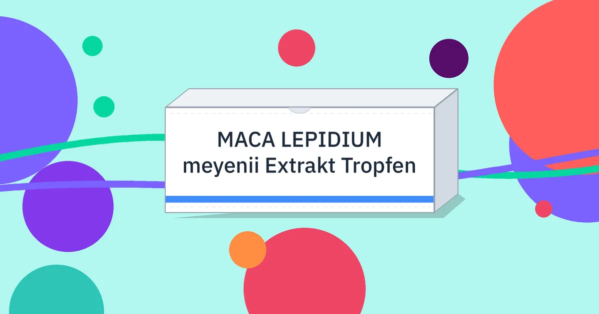 Symbolbild: Packung mit der Aufschrift MACA LEPIDIUM meyenii Extrakt Tropfen (PZN 20211503) – Verfügbarkeit und Bezug in Apotheken in Frankfurt am Main