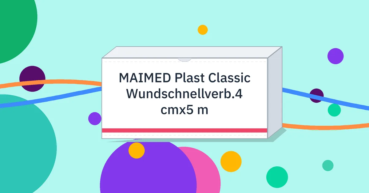 Symbolbild: Packung mit der Aufschrift MAIMED Plast Classic Wundschnellverb.4 cmx5 m (PZN 04002846) – Verfügbarkeit und Bezug in Apotheken in Frankfurt am Main