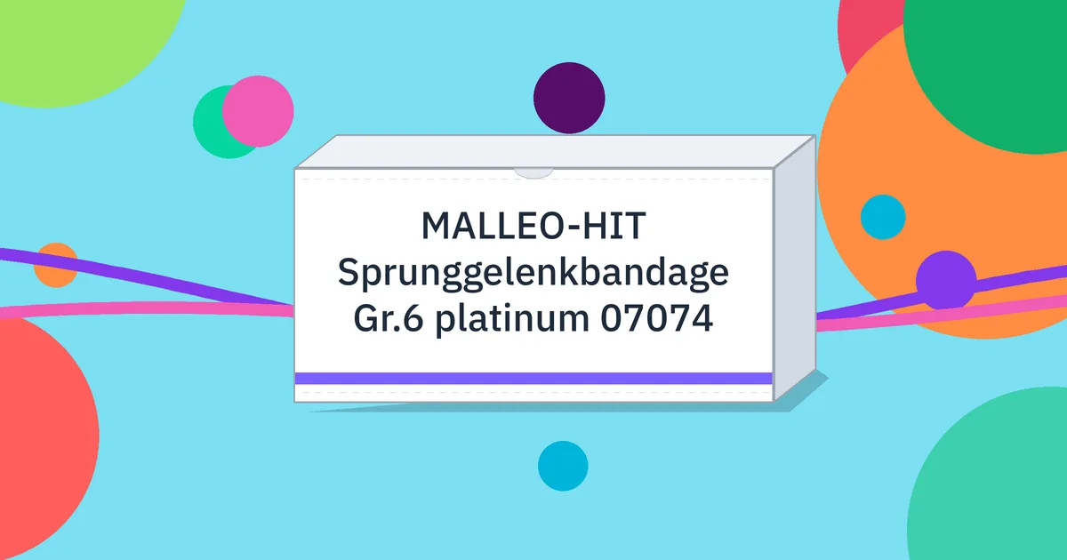 Symbolbild: Packung mit der Aufschrift MALLEO-HIT Sprunggelenkbandage Gr.6 platinum 07074 (PZN 15732074) – Verfügbarkeit und Bezug in Apotheken in Frankfurt am Main