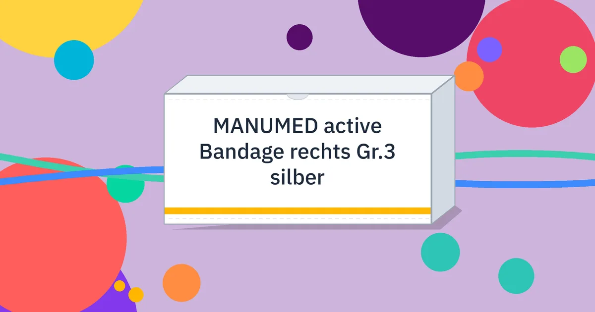 Symbolbild: Packung mit der Aufschrift MANUMED active Bandage rechts Gr.3 silber (PZN 06055640) – Verfügbarkeit und Bezug in Apotheken in Frankfurt am Main