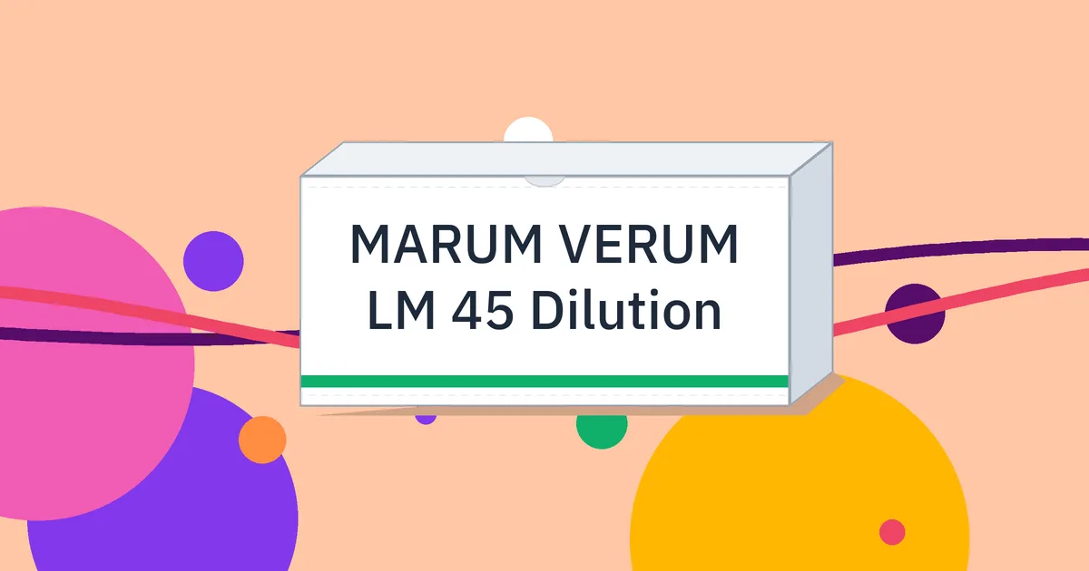 Symbolbild: Packung mit der Aufschrift MARUM VERUM LM 45 Dilution (PZN 12946751) – Verfügbarkeit und Bezug in Apotheken in Frankfurt am Main